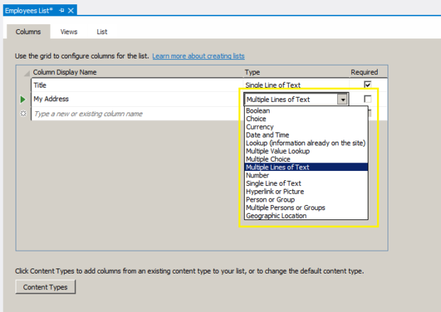 Create List Column Types List Instance And List Views In SP App