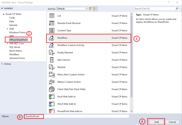 How to send an email through Visual Studio workflow in SharePoint Hosted App